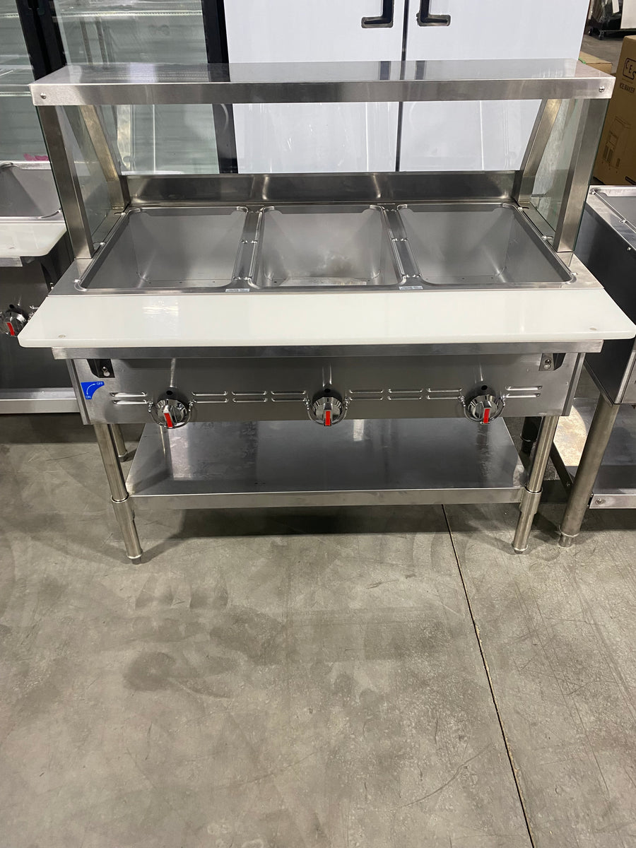 CES Natural Gas 3 Bay Steam Table w/ Sneeze Guard – Crawford Equipment ...